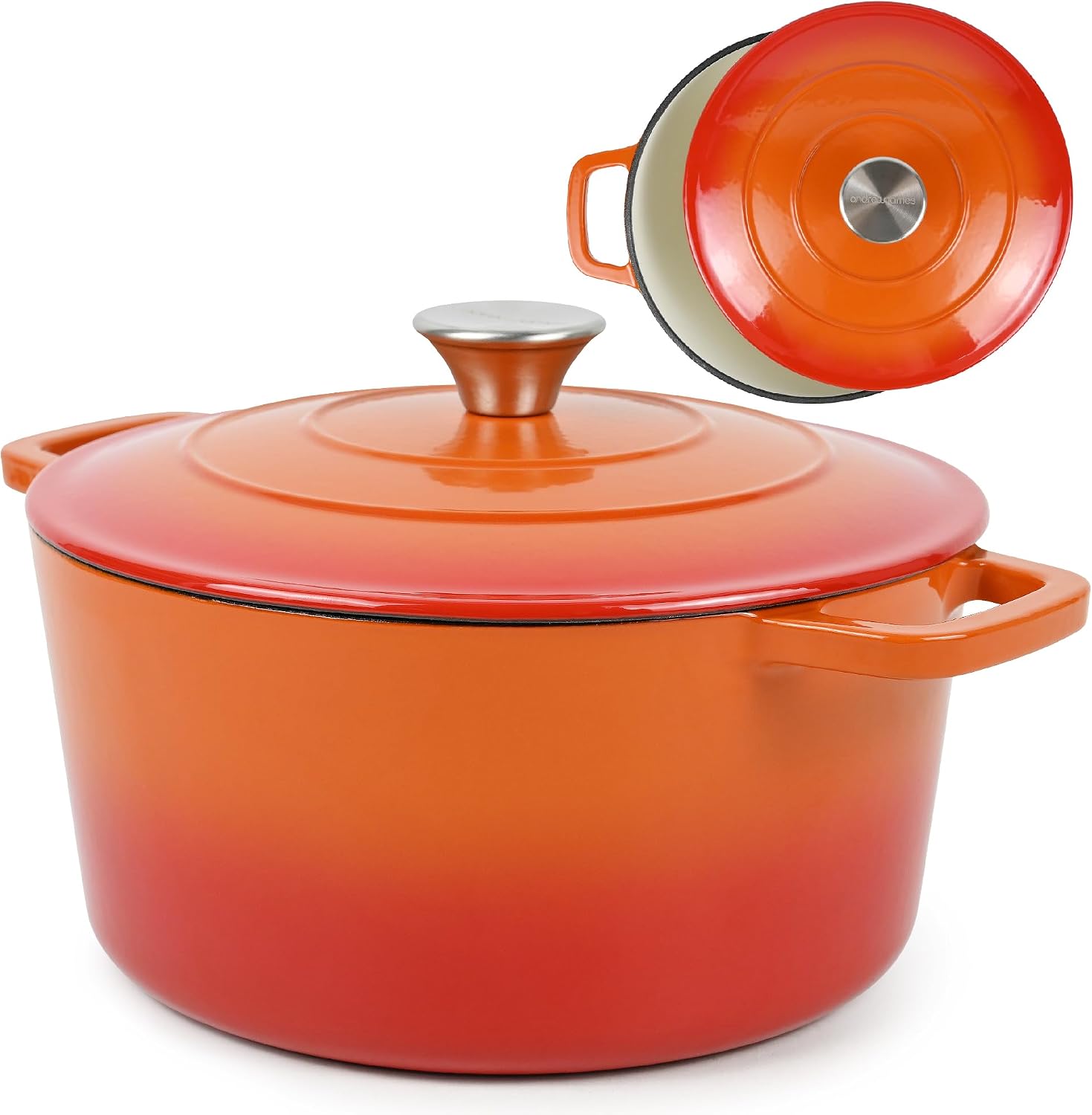 ANDREW JAMES Cast Iron 5L Round Casserole Dish with Lid – Enamel Coated ...