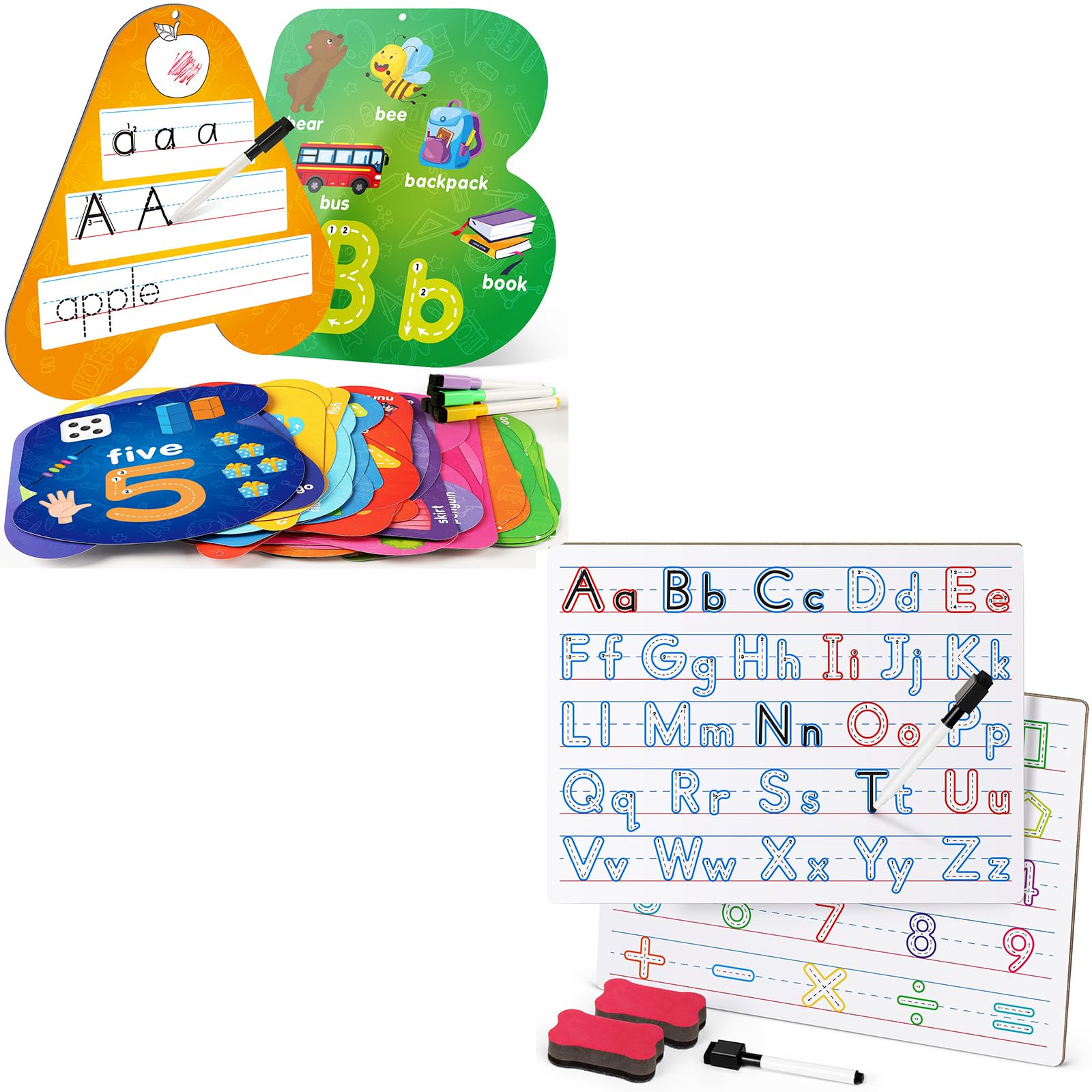 Toddler Educational Flashcards D-FantiX 55-Piece Dry Erase Flash Cards ...