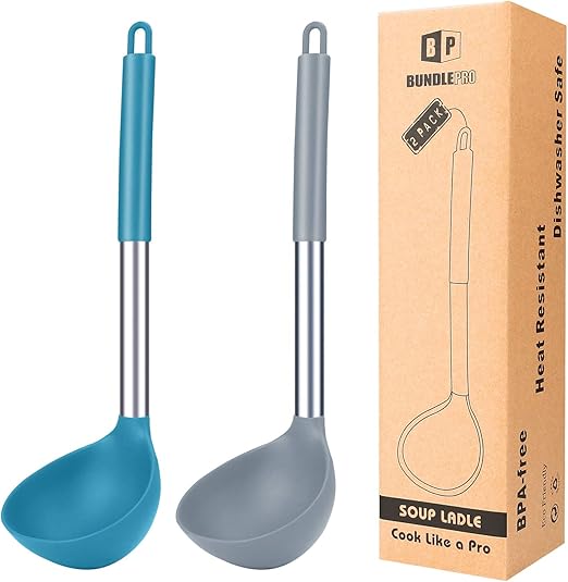 Amazon.com: Pack of 2 Ladle Spoon,Silicone Large Spoon for Soup,Non ...