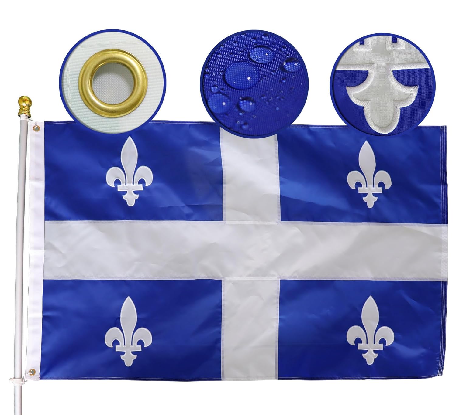 Premium Canada Province Quebec Flag 3x5 Ft, Embroidered White fleurs-de ...