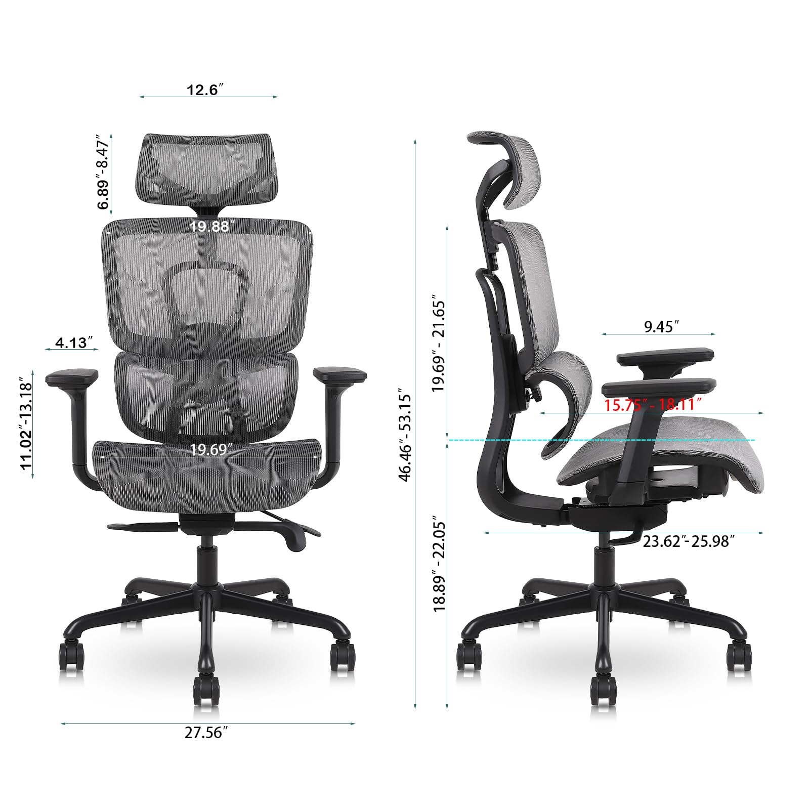 Ergonomic Office Desk Chair-Mesh Office Chair with Adjustable Seat ...