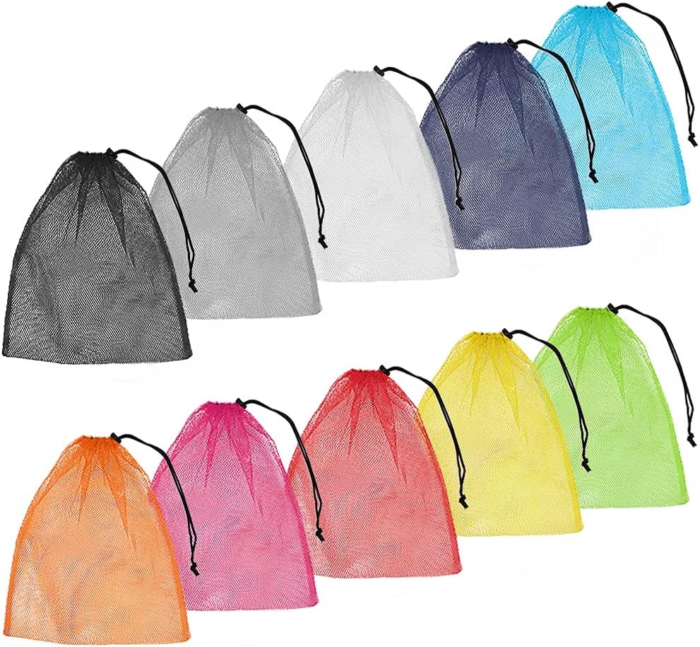 Geluode Nylon Mesh Bag,10 Pack Colorful Drawstring Mesh Stuff Sack ...