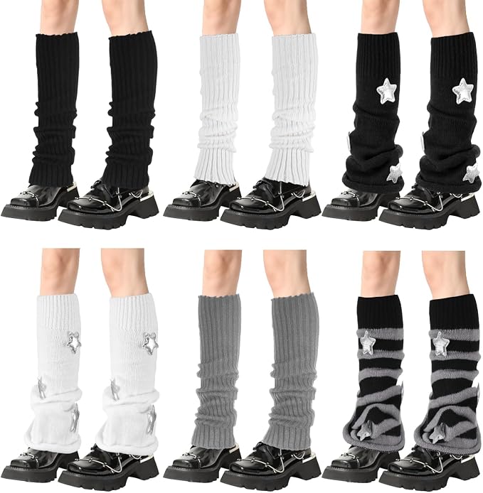 Homaisson 6 Pairs Star Patterned Leg Warmers, Knit Knee-High Socks ...