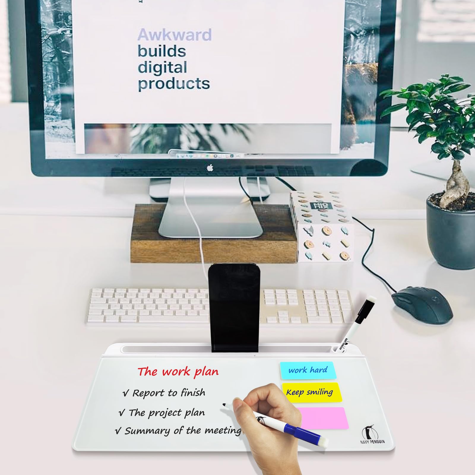 Snapklik.com : Desktop Whiteboard Set - Small Glass Desk Dry Erase Board