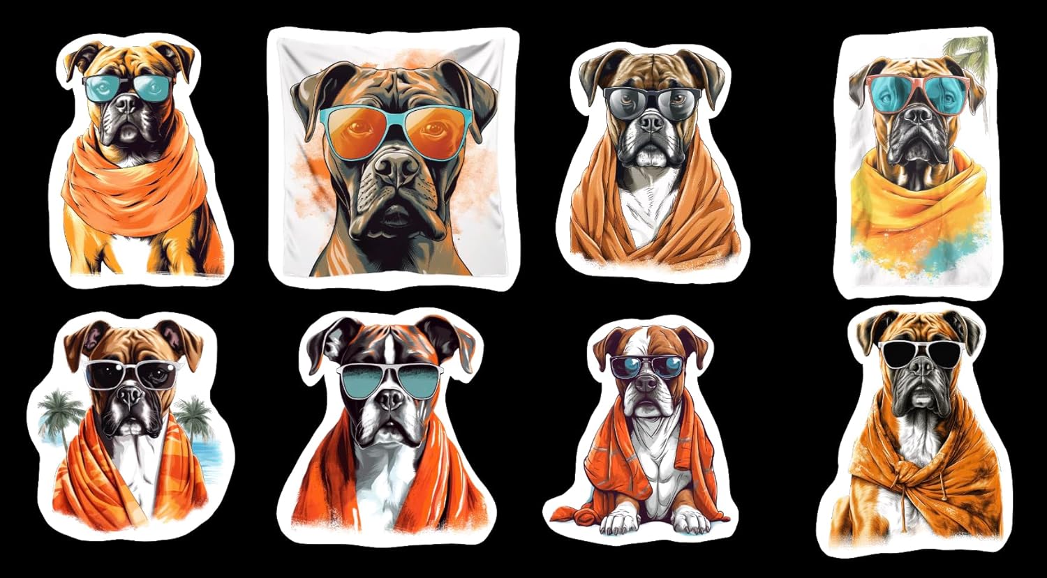 Amazon.com: Boxer Beach Dog Stickers Set of 24 Stickers, Boxer Stickers ...
