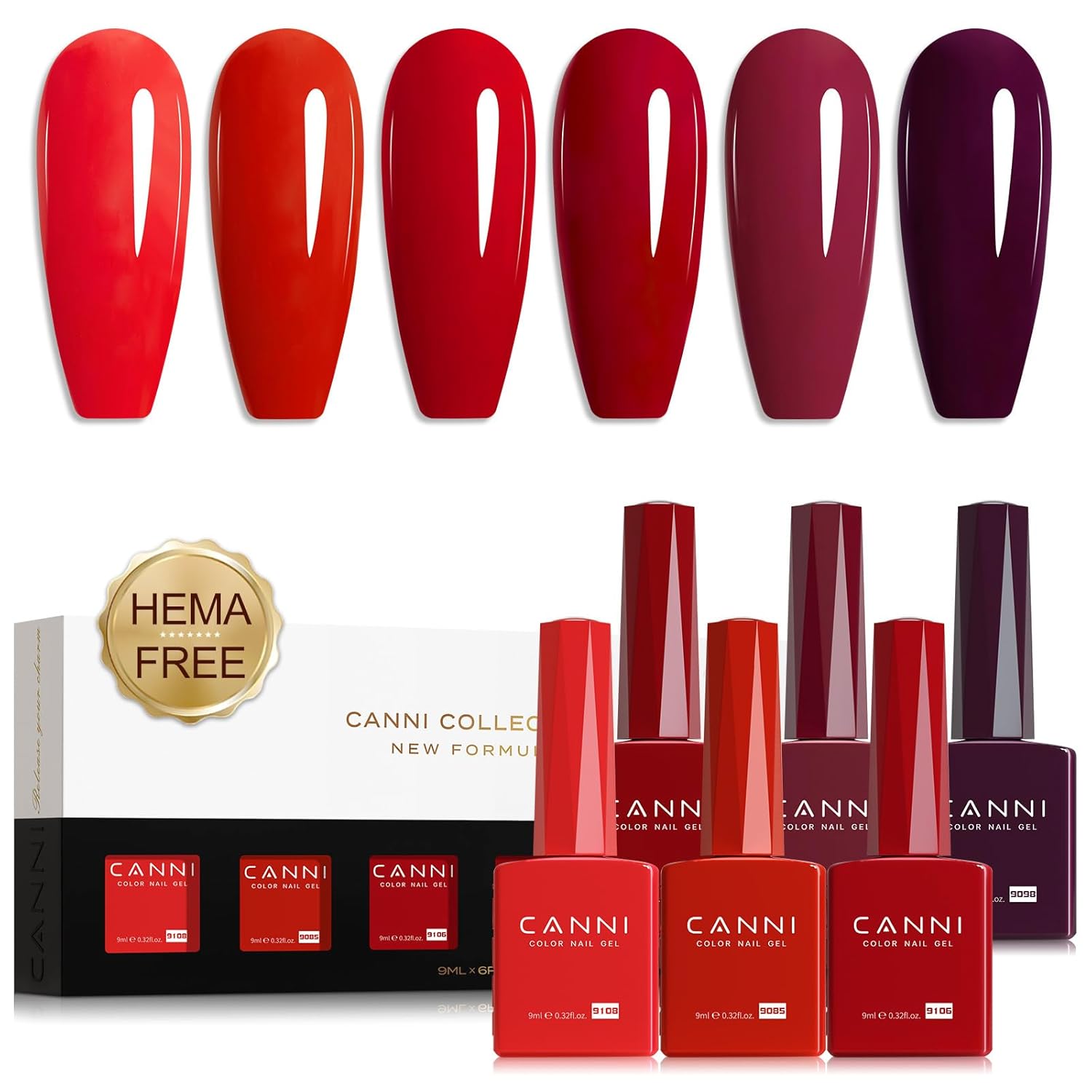 Amazon.com : CANNI Red Gel Nail Polish Set - 6 Colors Bloody Mary 9ML Collection Popular Dark ...