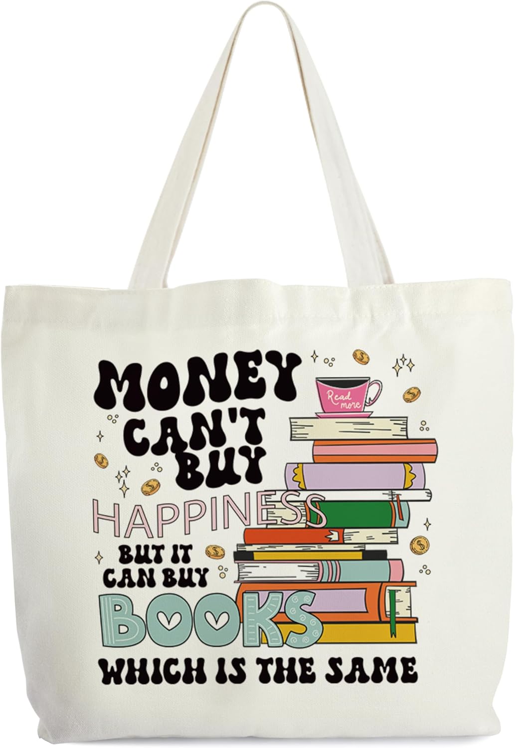 Amazon.com: Bookworm Totes for Women, Money Can't Buy Happiness But It ...