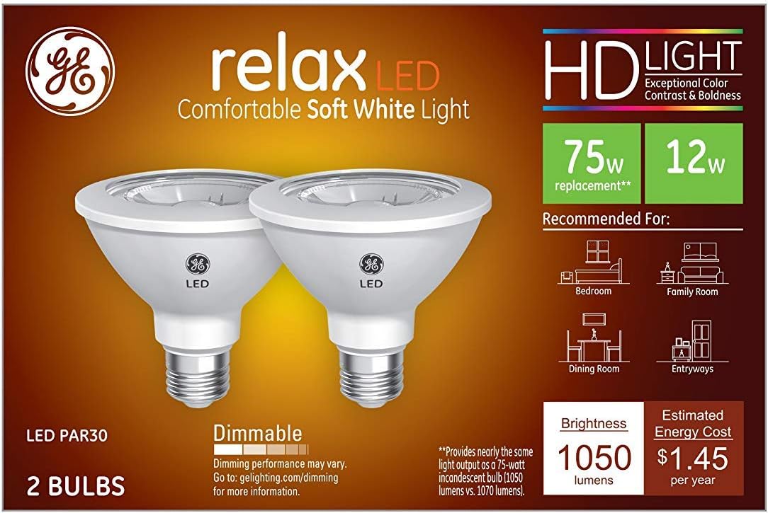 GE Relax LED Light Bulb, 75 Watt, Soft White, PAR30 Outdoor Floodlights ...
