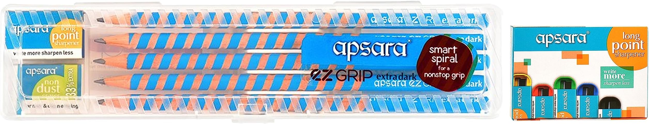 Apsara Long Point Sharpeners - Pack of 20 & Apsara EZ Grip Extra Dark ...