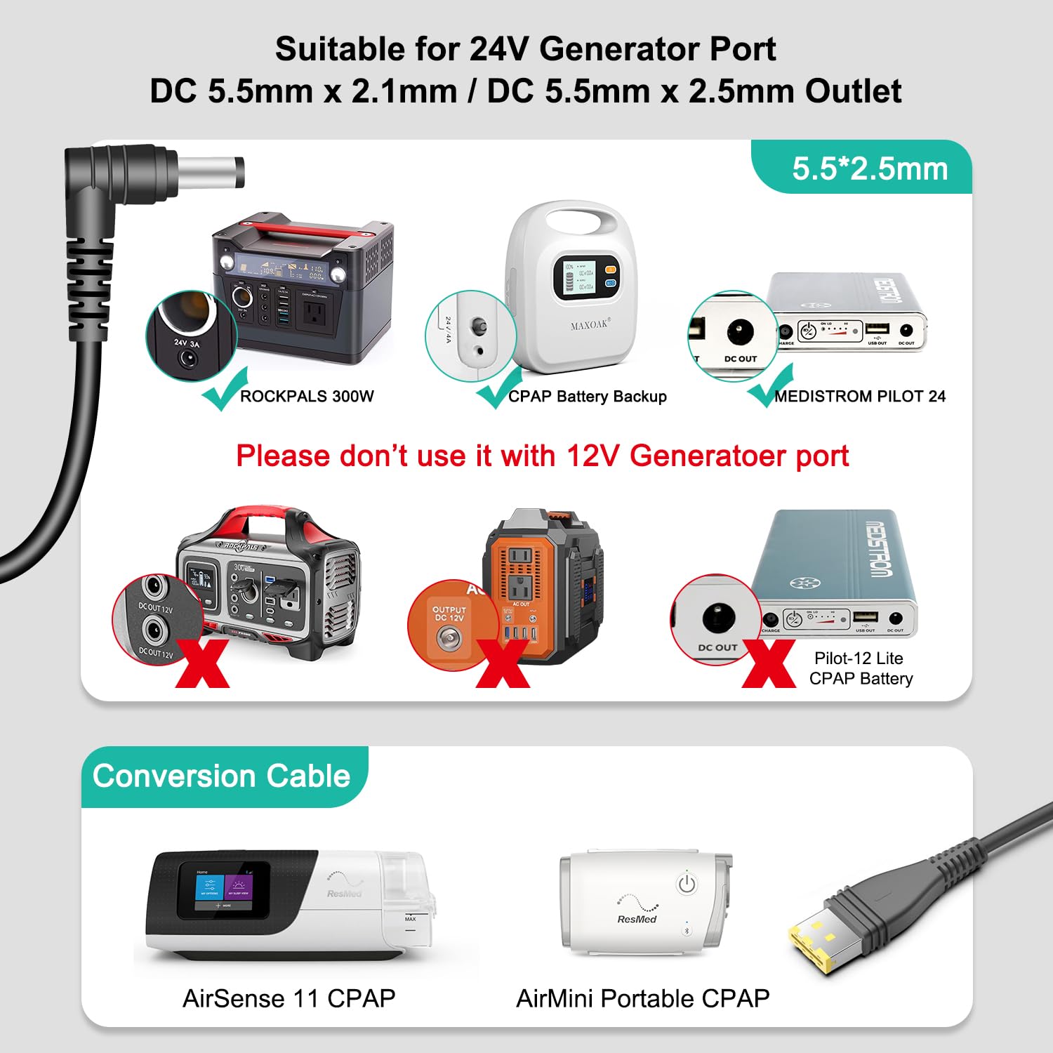 Snapklik.com : HKY 24V DC Cable For All Resmed AirSense/AirCurve 11 ...