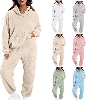 Amazon.com: Nkgra Womens Sherpa Sweatsuits Fuzzy Fleece Hoodies Casual ...