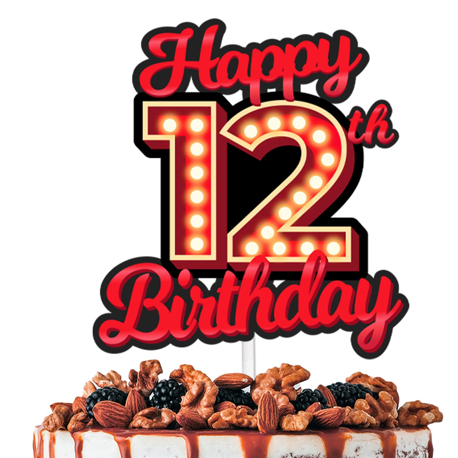Amazon.com: Happy 12th Birthday Cake Topper Fluorescent Flashing Night ...