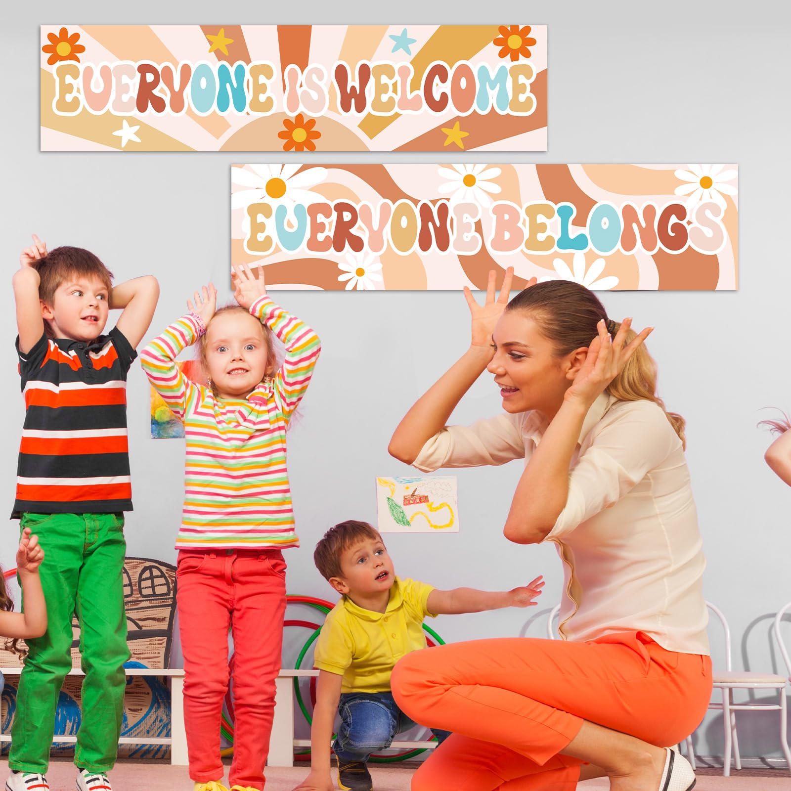 Snapklik.com : 2 Pack Groovy Classroom Decorations Boho Welcome Banner ...