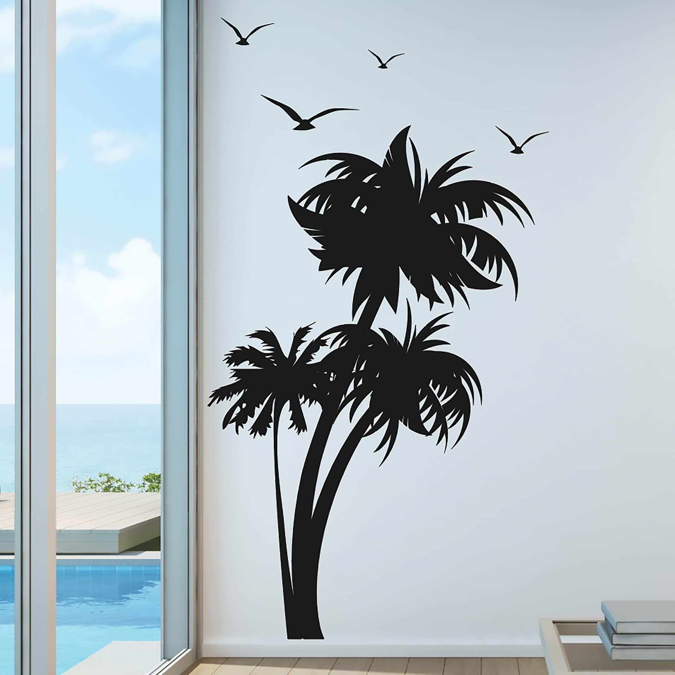 Palm Coconut Tree Nursery Wall Decal with Seagull Birds (3 Trees) #1132 ...