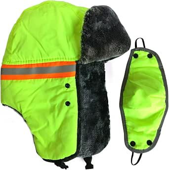 Men Women High Visiblity Reflective Trapper Hat Winter Ski Thermal Wind ...