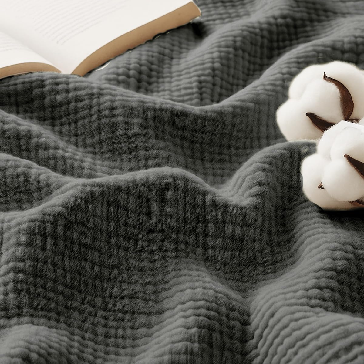 Lanqinglv Muslin Cuddly Blanket, 150 x 200 cm, Cotton Blanket, 4-Layer ...