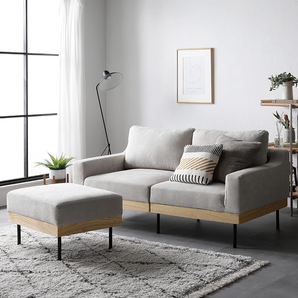 Amazon｜RASIK ソファー 2人掛け カウチスタイル L字 オットマン付き アイボリー カバー 洗濯可能 脚付き 肘付き コンパクト 北欧 ロボット掃除機も通れる SMUK スムク ...