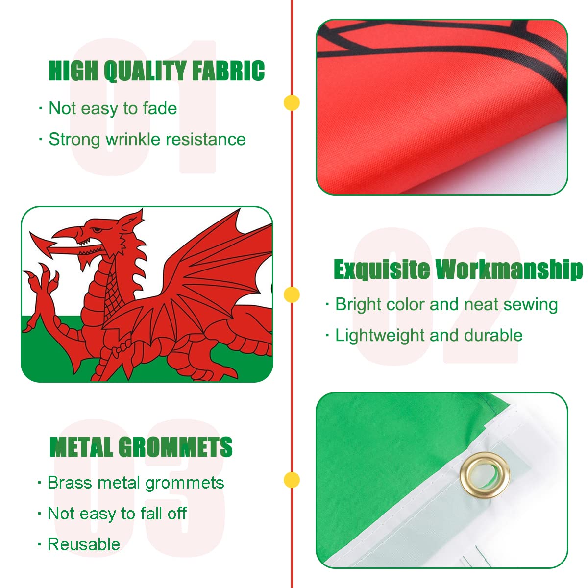 Welsh Flag, 3Ft X 5Ft Wales Flag,Welsh Dragon Banner Large Welsh ...
