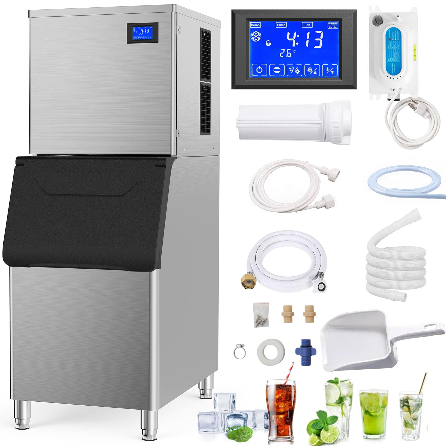 Commercial Ice Maker 550Lbs/24H Commercial Ice Maker Machine with 400 ...