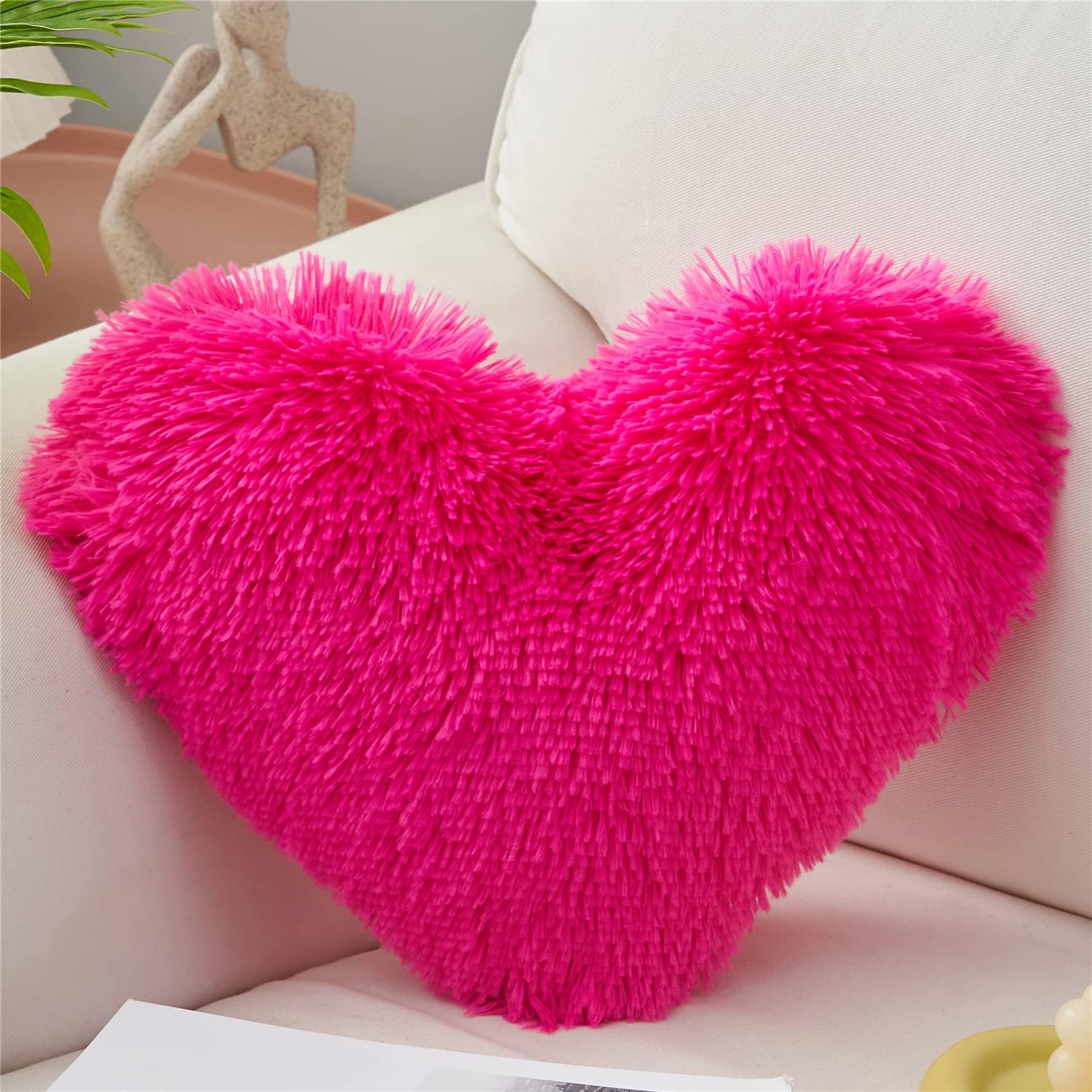 Amazon.com: MOOWOO Plush Fluffy Heart Pillow, Fuzzy Throw Pillows for ...