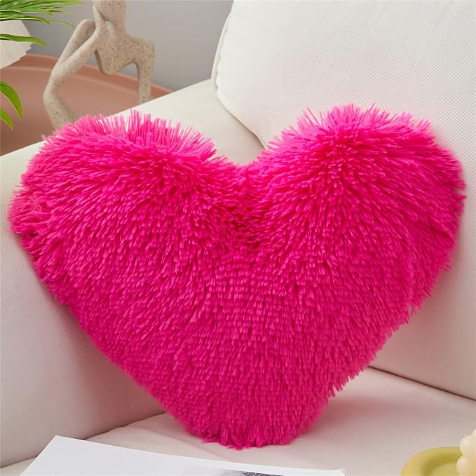 Amazon.com: MOOWOO Plush Fluffy Heart Pillow, Fuzzy Throw Pillows for ...