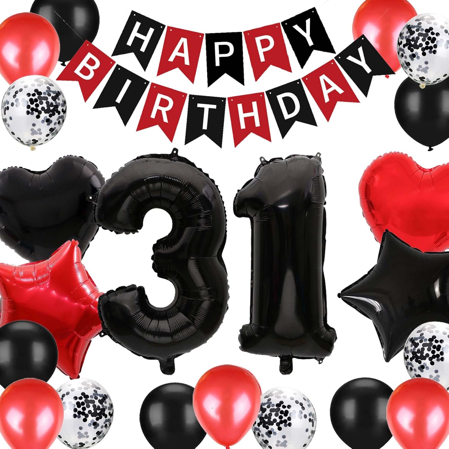 Amazon.com: 31st Birthday Party Decorations for Men, Red Black Happy ...