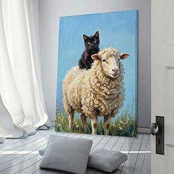 Amazon.de: sinyumoney Black Cat Riding A Sheep Leinwandbilder, Moderne ...