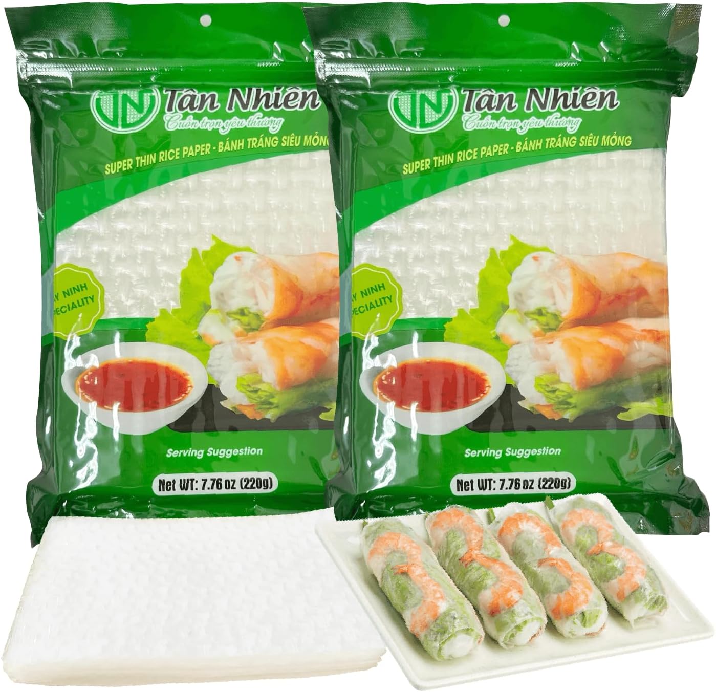 Amazon.co.jp: 水なし ライスペーパー 極薄 無添加 Tan Nhien 220gr x2袋セット 生春巻き用 超薄いライス ...