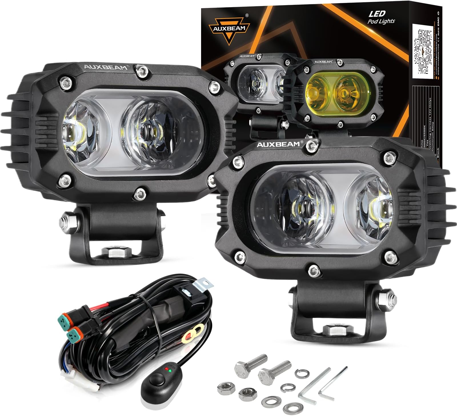 Auxbeam 4Inch 60W LED Light Bar Broad Flood Lights LED Pods 12D ...