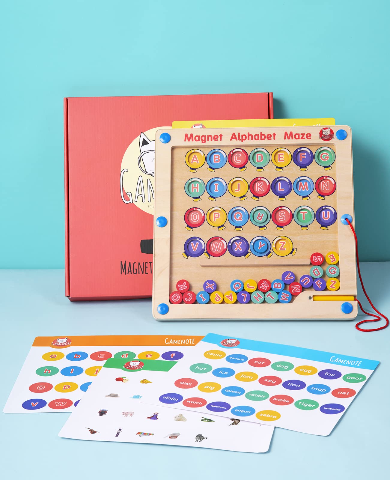 Gamenote Magnetic Alphabet Maze Board with 4 Activity Cards, Wooden ...