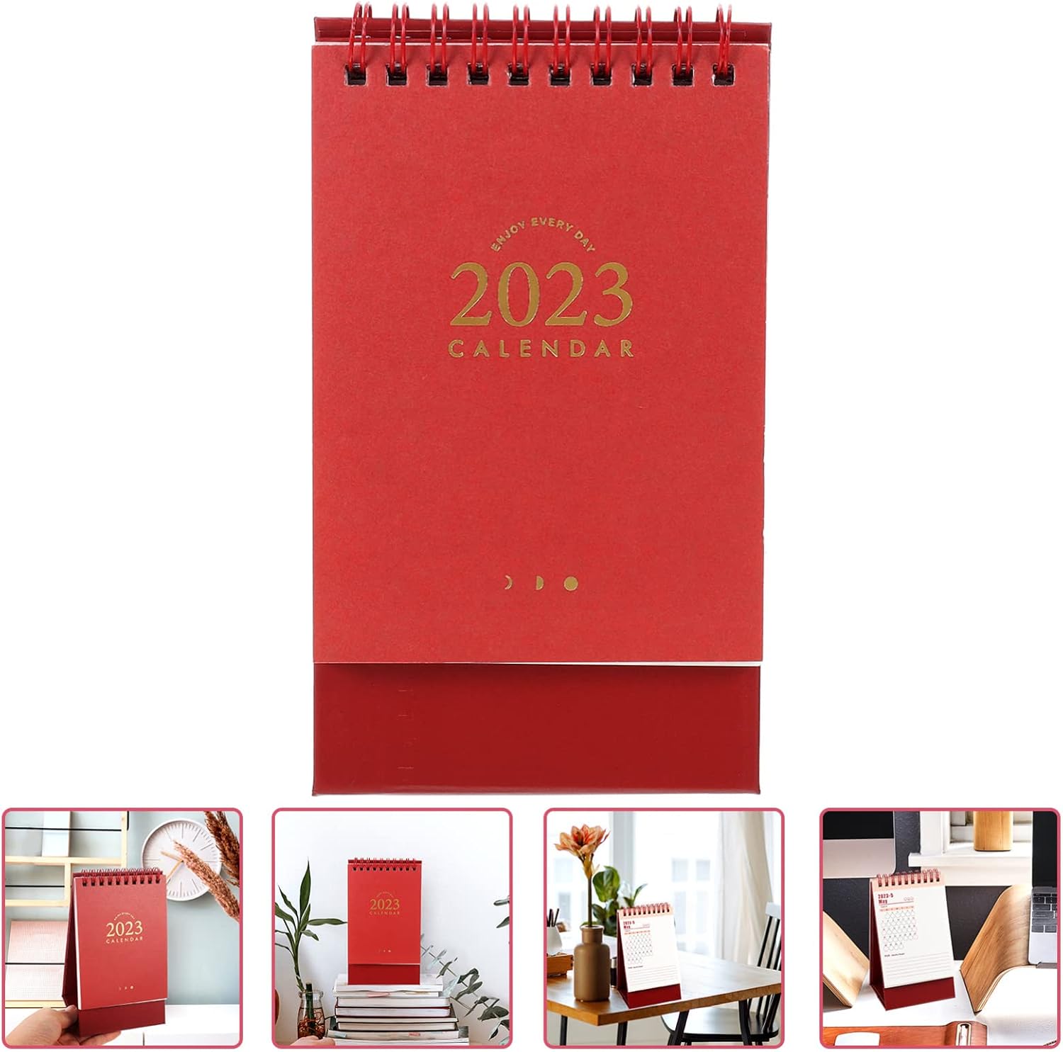 Buy NUOBESTY Mini Desk Calendar Red 2023 Standing Flip Calendar Office ...