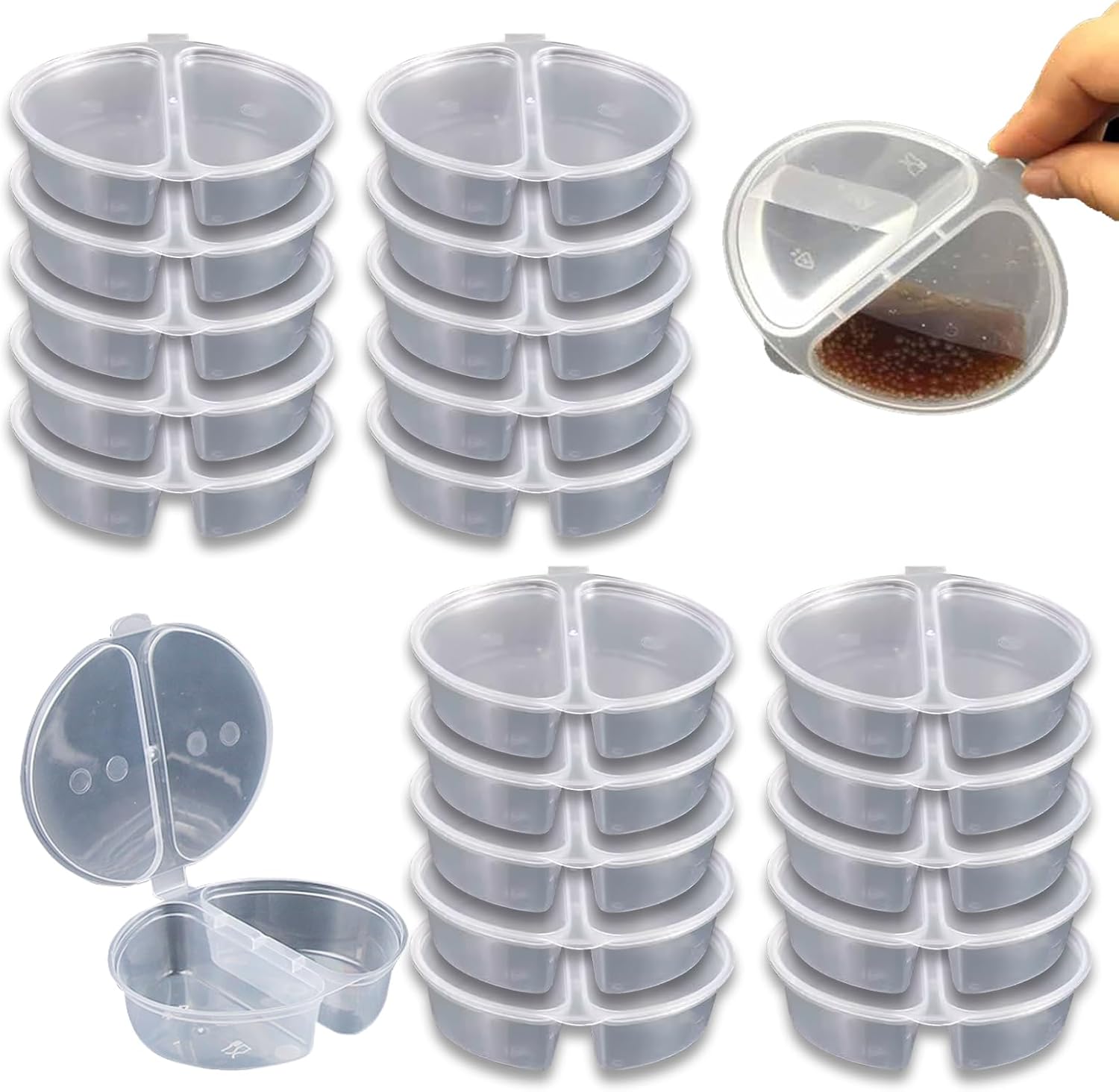 Amazon.com: Double Condiment Containers with Lids, Double Compartment ...