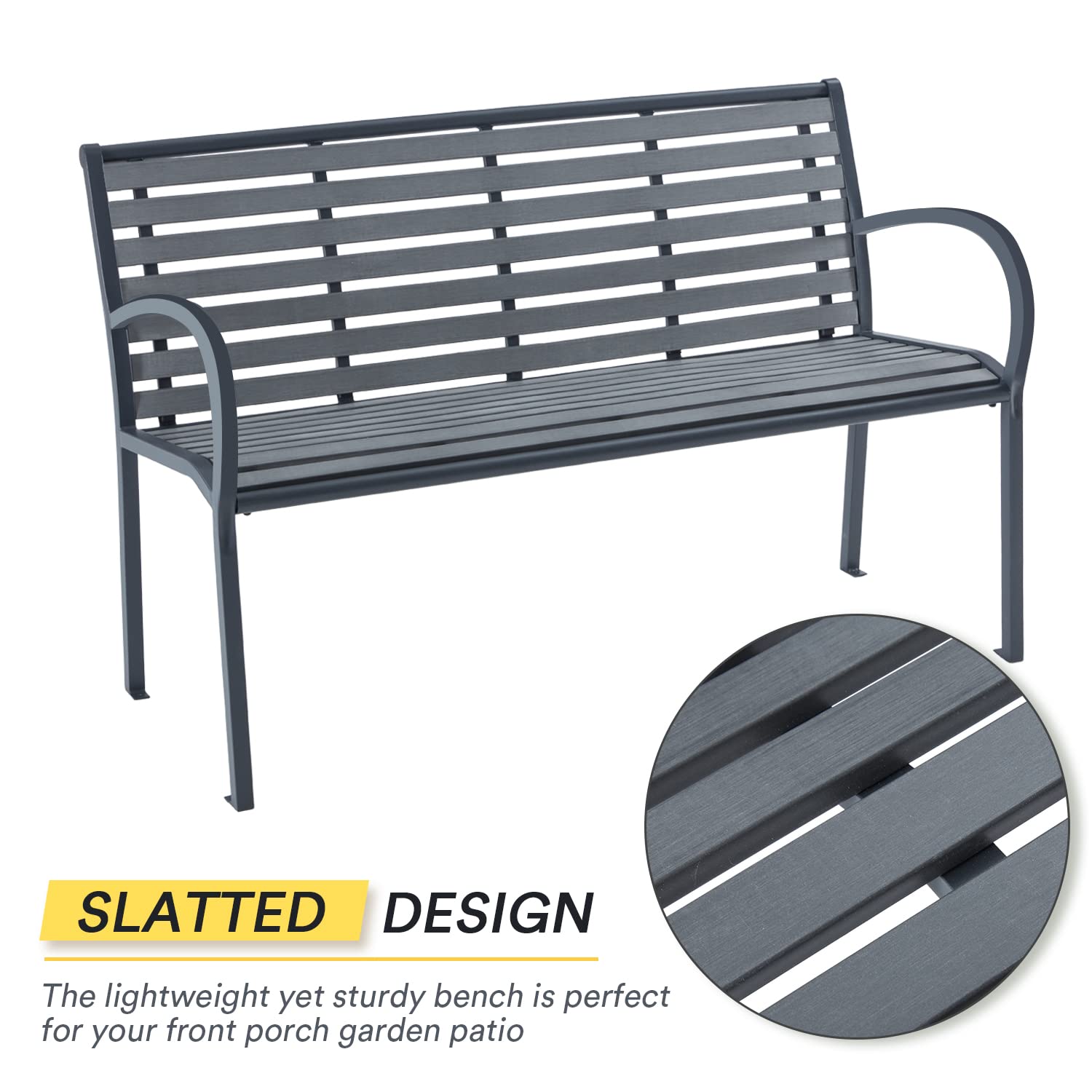 Snapklik.com : VICLLAX Outdoor Garden Bench, 47" Metal Bench Steel Frame