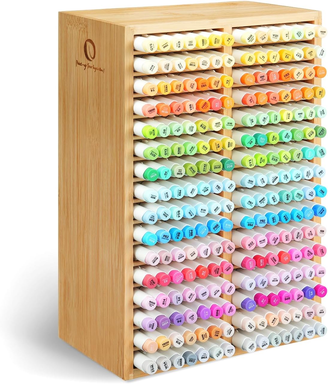 Ohuhu Bamboo Marker Organizer, Wooden Desktop Storage Hold 224 Markers ...