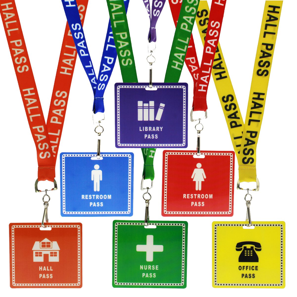 Bathroom Pass Set 6 Color Classroom Hall Pass Lanyard Set - Silicone ...