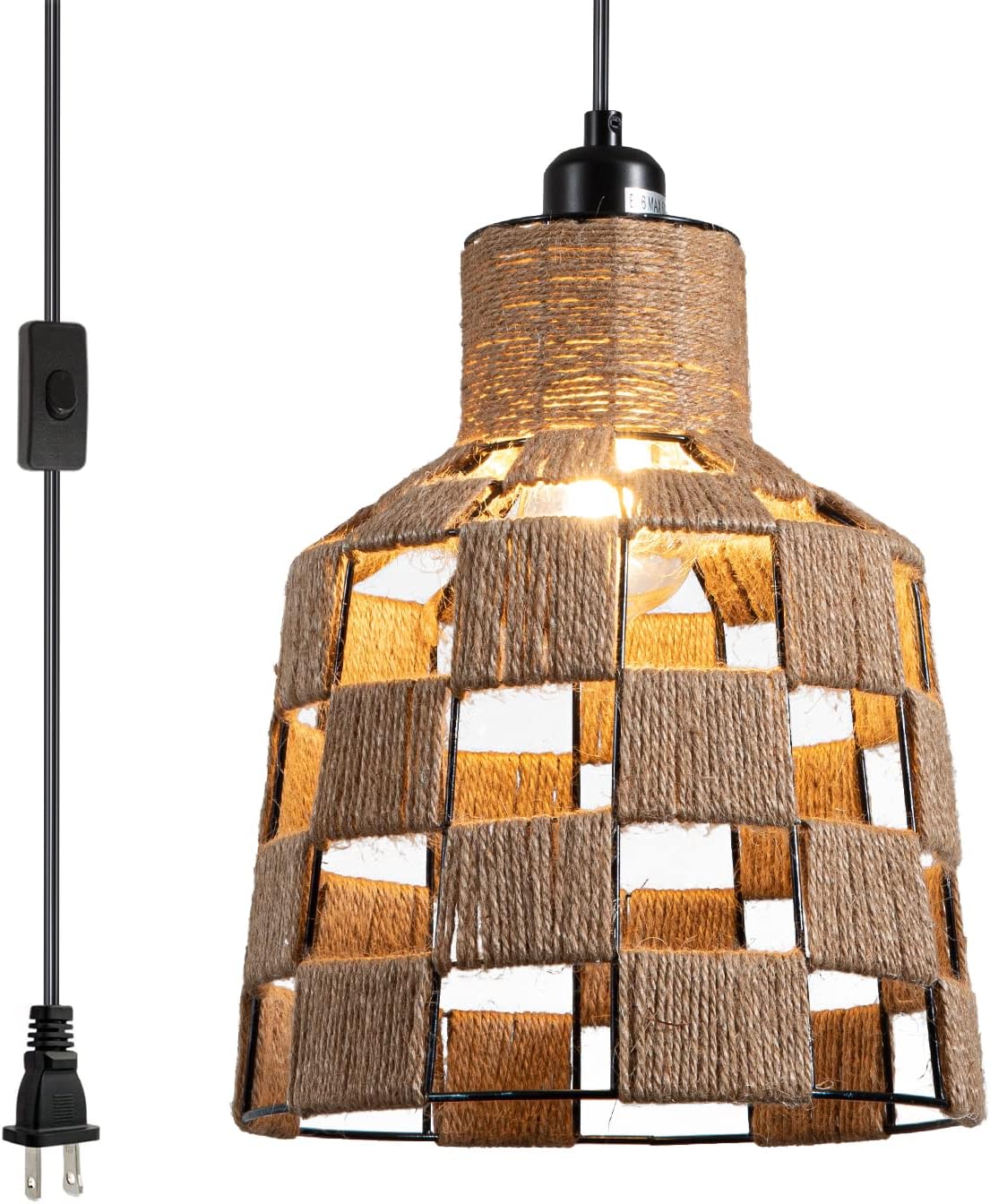 YongMing CL 9.85’’ Woven Plug in Pendant Light Brown, Farmhouse Ceiling ...