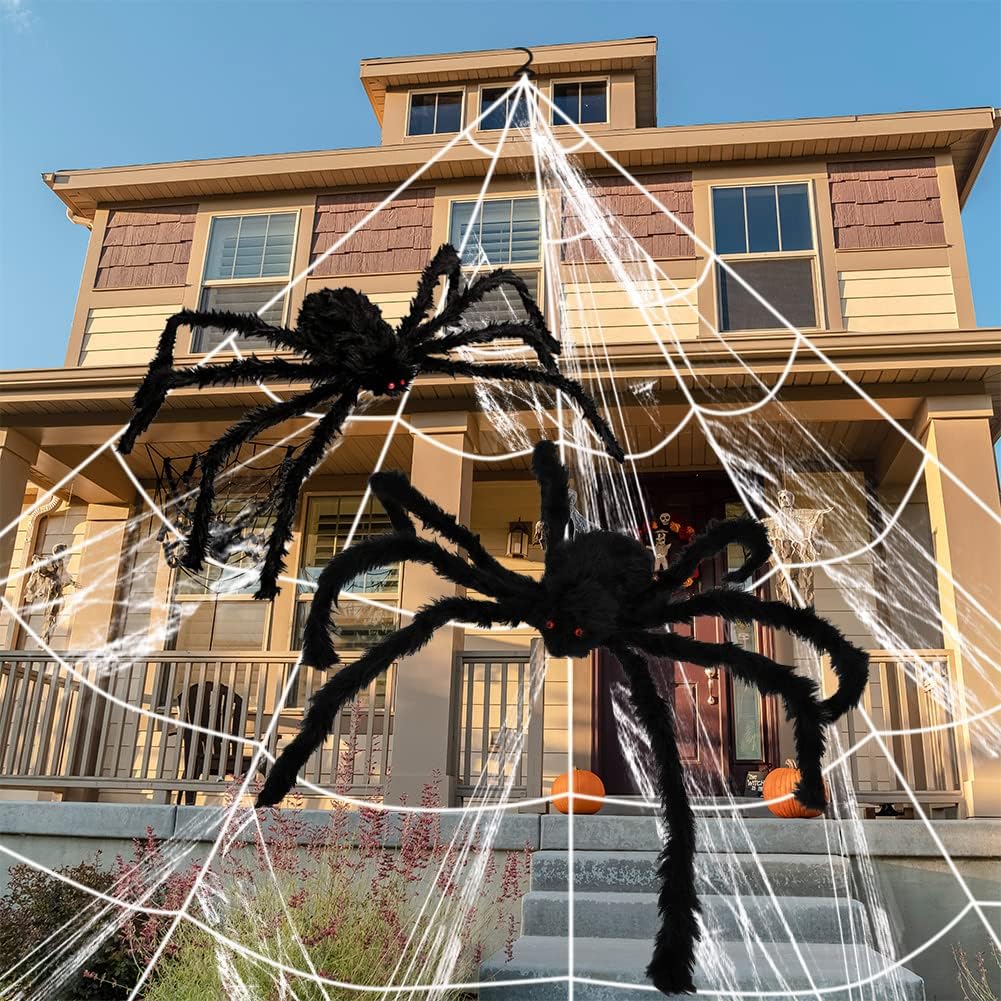 Amazon.com : UMEELR Halloween 200In Huge Spider Web with 2 Giant ...
