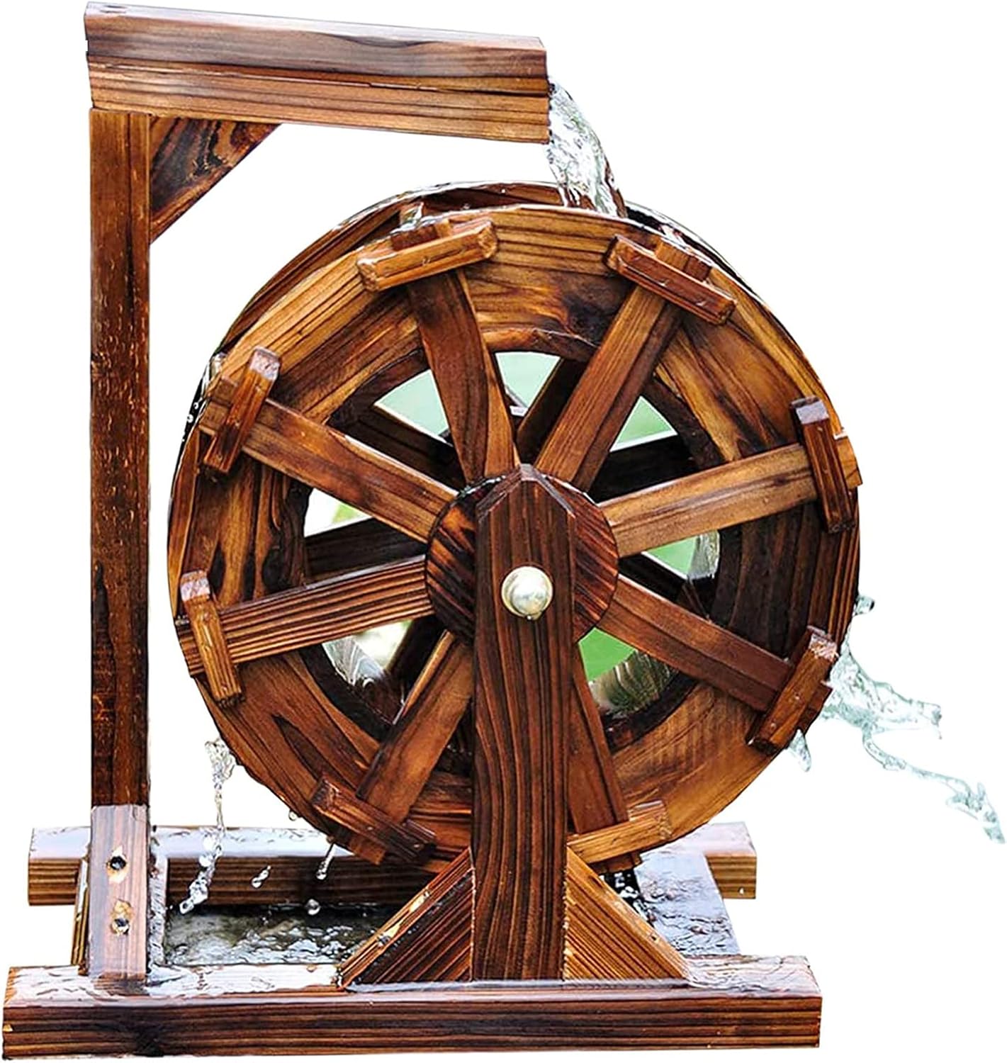 Waterwheel Fountain Outdoor Garden with Water Pump and Stand, Wooden ...