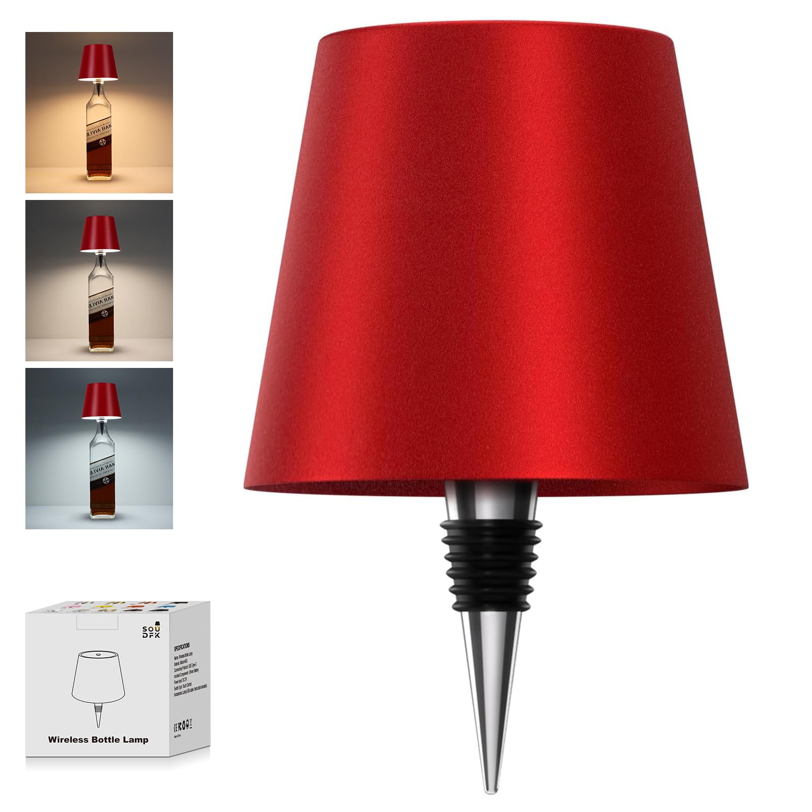 SOUDFK Wireless Bottle Lamp, 2024 New 3 Color Rechargeable Wine Bottle ...