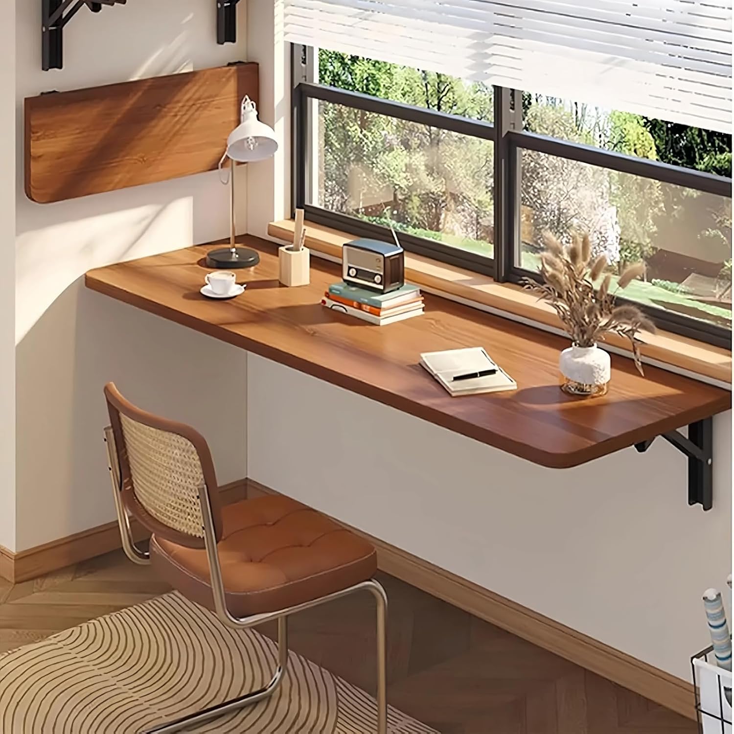 Floating Wall Desk 70x30cm Brown Wood Laptop Shelf Foldable Floating ...