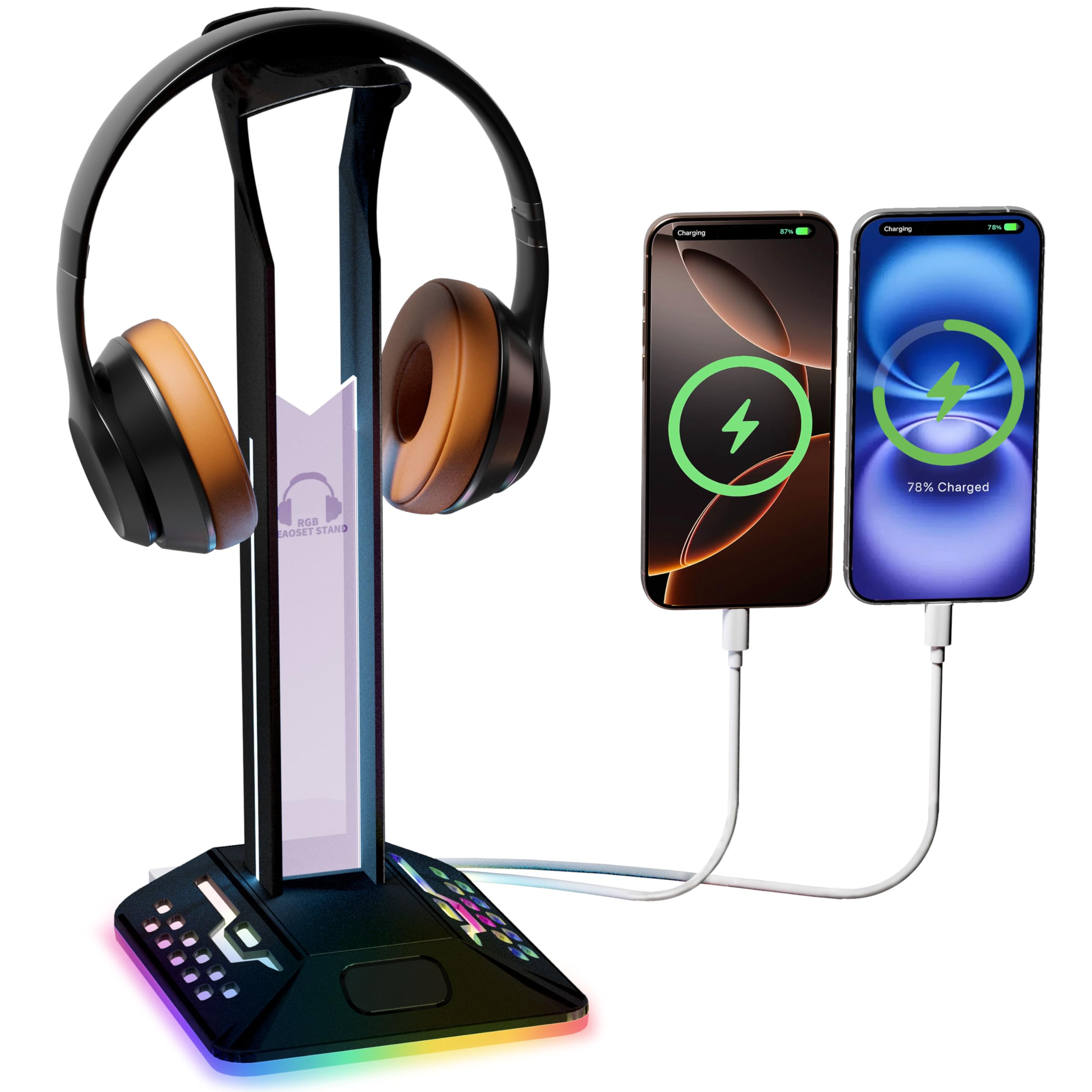 Amazon.com: SOURCELLL RGB Headphone Stand with 2 USB 2.0 Extension ...