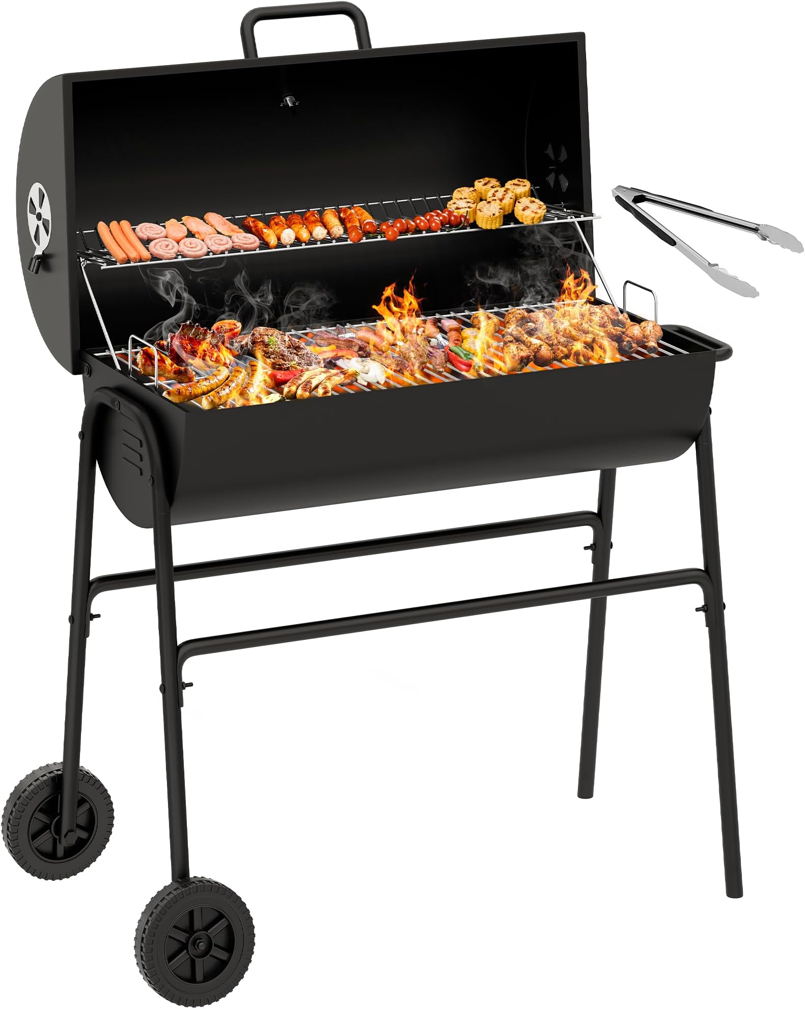 Oil Drum BBQ Grill Patio Charcoal Camping Barbecue Rounded Barbecue on ...