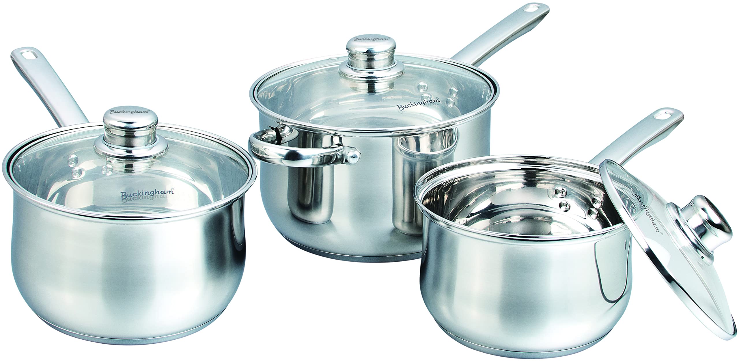 Buckingham 3 Piece Induction Stainless Steel Deep Saucepan Cookware Pan ...