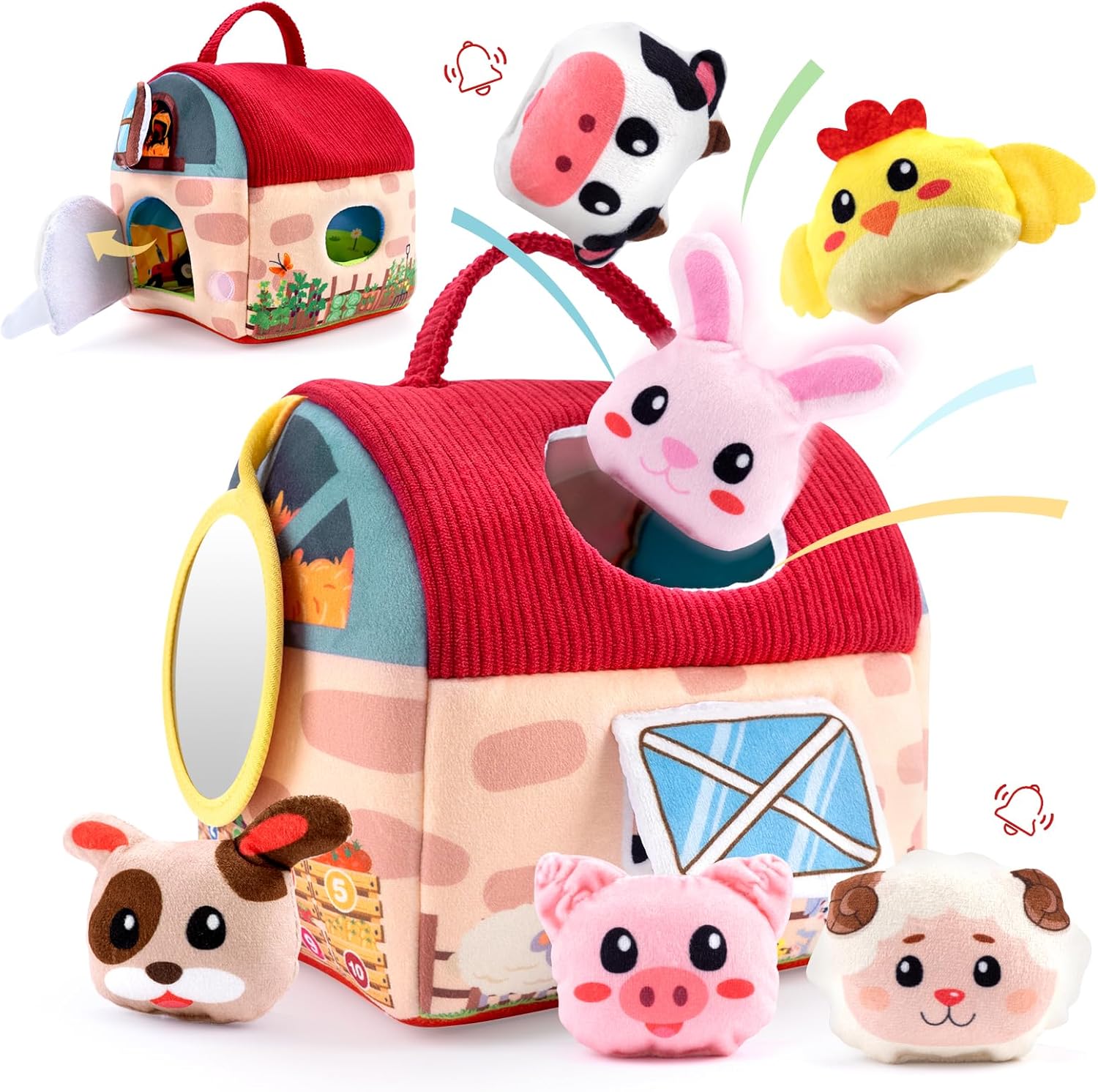 CYZAM Baby Toys 6-12 Months, Stuffed Animal Rattles Plush Barn with 6 ...