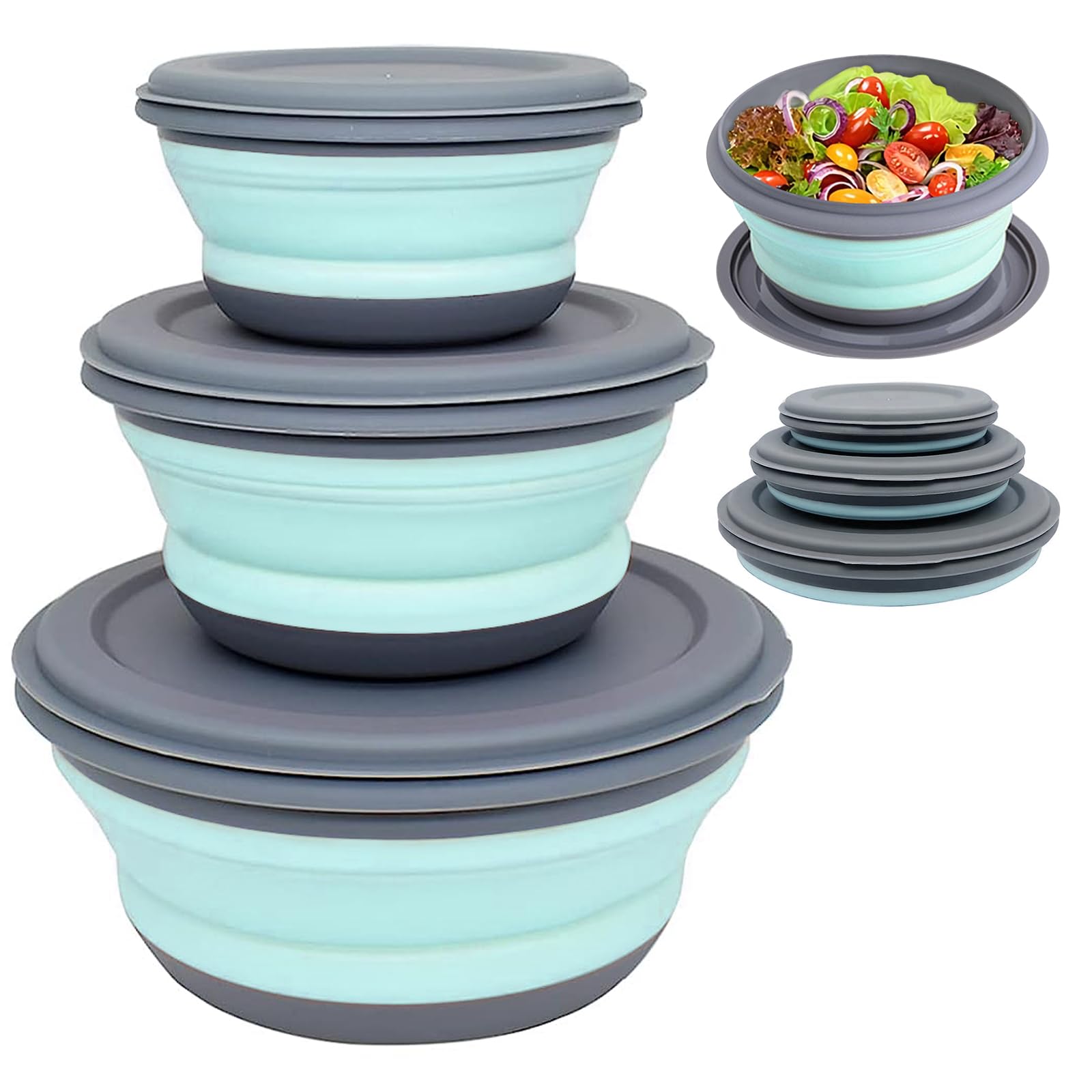 OBYFGILY Collapsible Bowls, 3pcs Food Grade Silicone Camping Bowl Salad ...