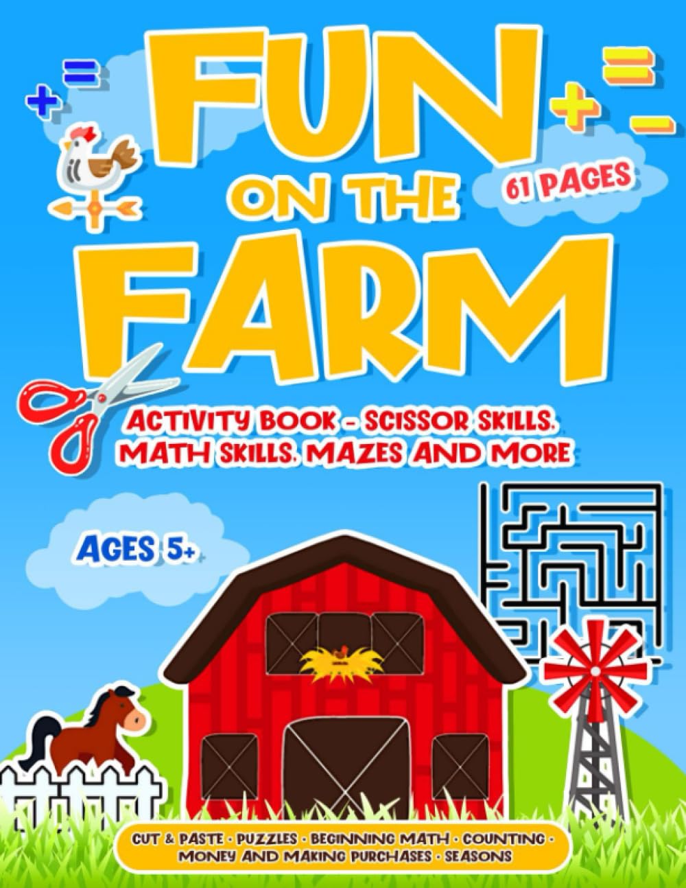 Fun on the Farm ~ Activity Book Scissor Skills, Math Skills, Mazes and ...