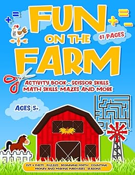 Fun on the Farm ~ Activity Book Scissor Skills, Math Skills, Mazes and ...