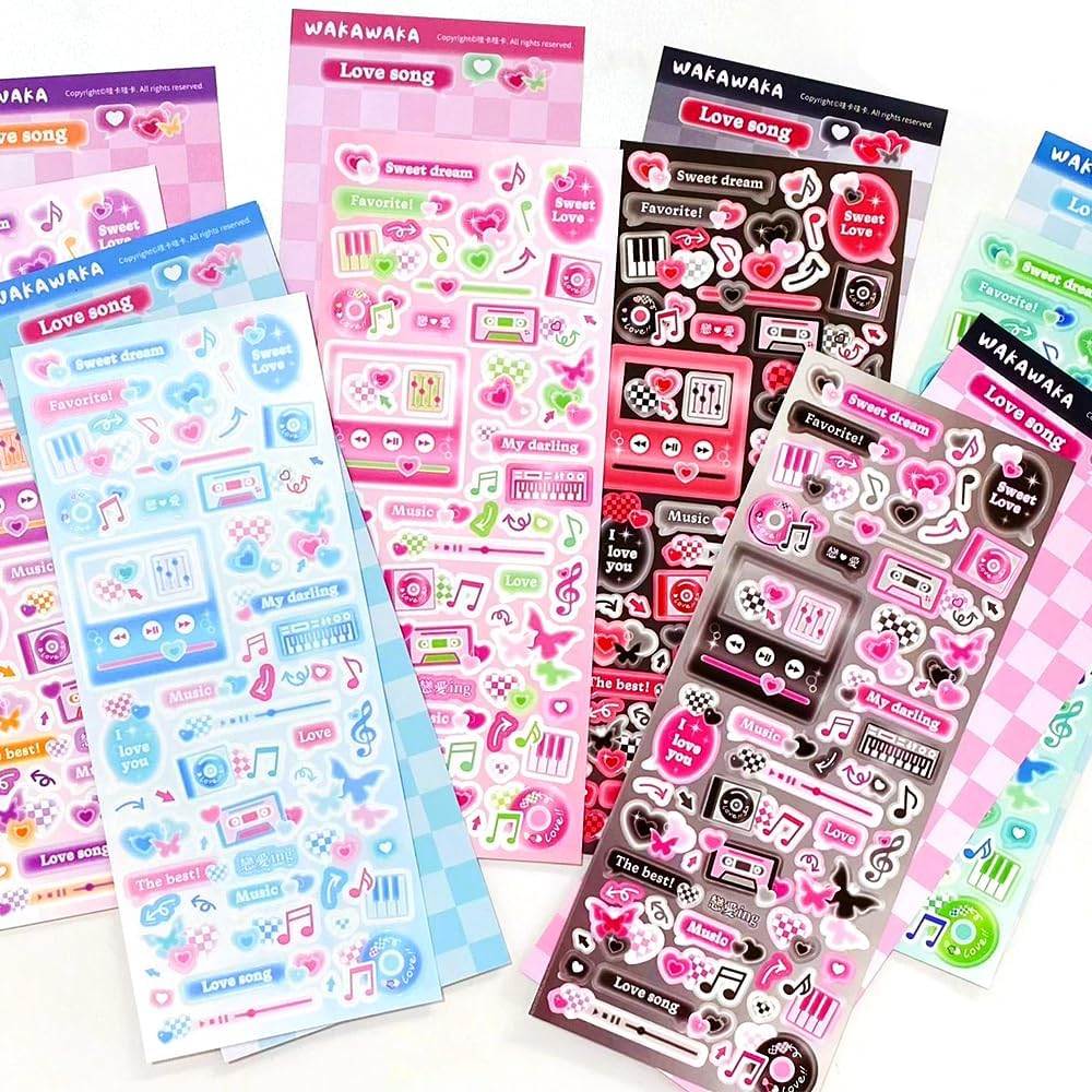 Amazon.com: 6 Sheets Colorful Cute Korean Deco Stickers Set - Kpop ...