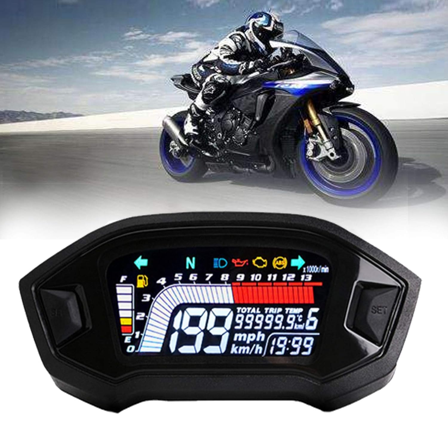 Real Color Digital Motorcycle Speedometer 199 Kph Mph Universal ...