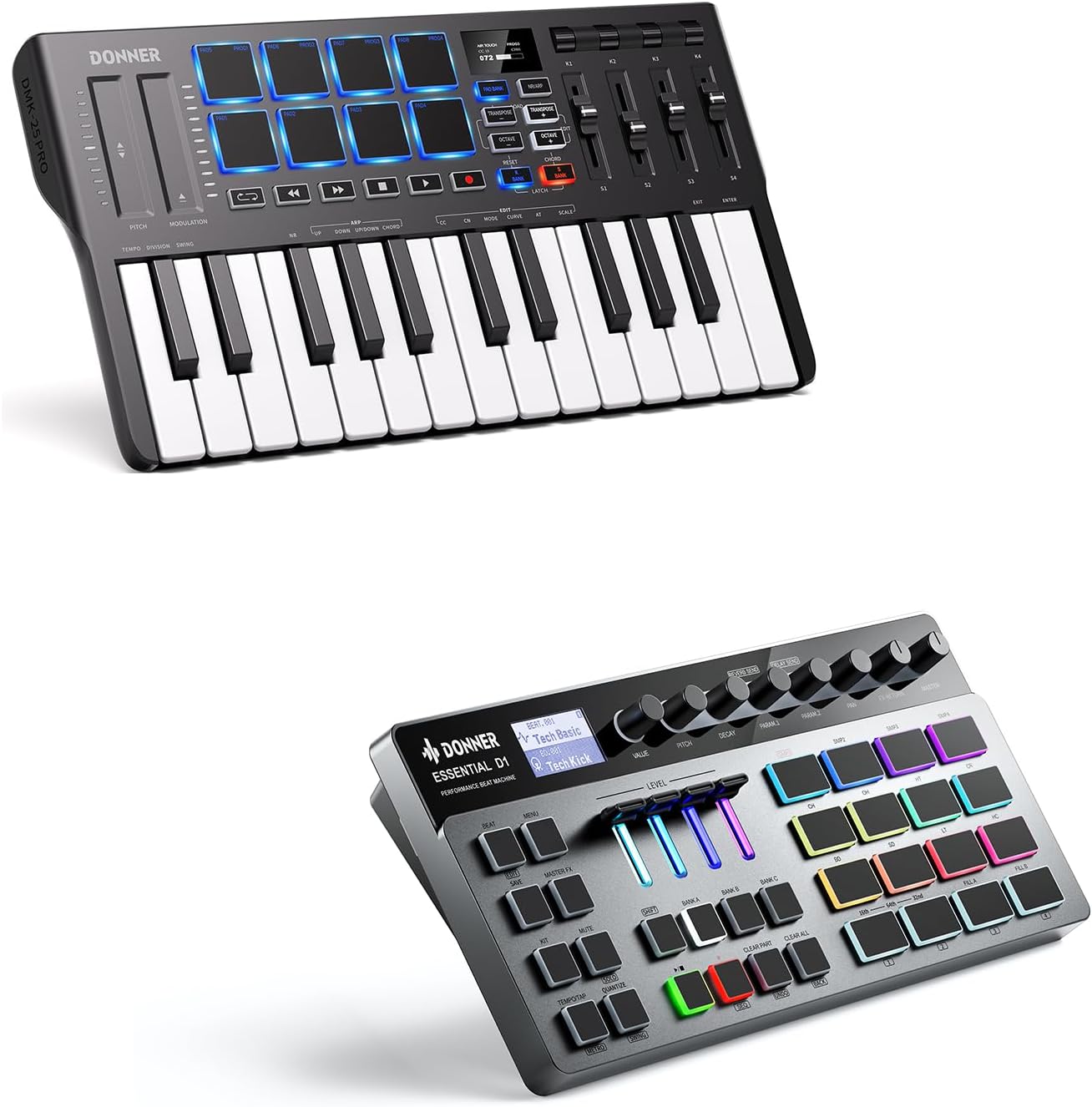 Amazon.com: Donner DMK25 Pro MIDI Keyboard+Essential D1 Beat Pads ...